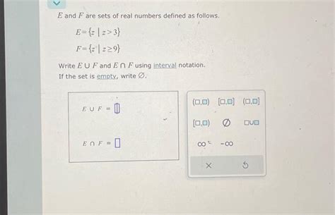 e and f are sets of real numbers defined as follows