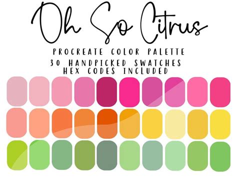 Oh So Citrus Procreate Color Palette Bright Color Palette Fruity Colors Hex Codes Canva