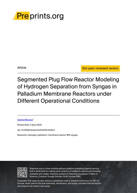 Pdf Segmented Plug Flow Reactor Modeling Of Hydrogen Separation From Syngas In Palladium