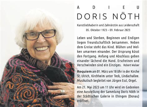 Traueranzeigen Von Doris Nöth Schwaebischede Trauerportal