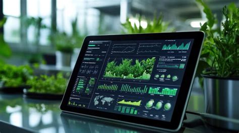 Tablet With Green Data Analysis In Greenhouse Premium Ai Generated Image