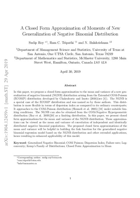 Pdf A Closed Form Approximation Of Moments Of New Generalization Of