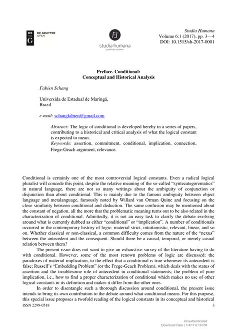 Pdf Preface Conditional Conceptual And Historical Analysis