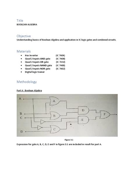 Experiment 3 Boolean Algebra Pdf Logic Gate Boolean Algebra