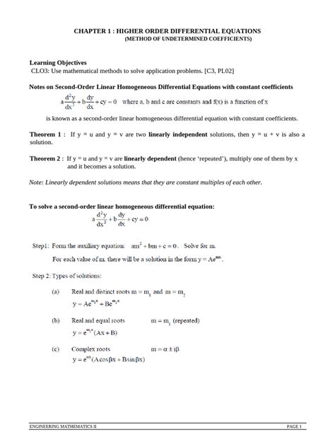 Chapter 1 Higher Order Ode Tutorial Questions Pdf Differential