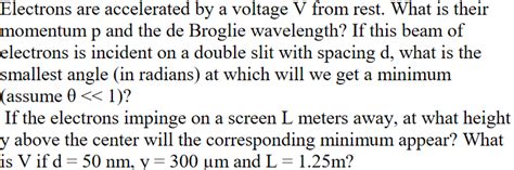 Solved Electrons Are Accelerated By A Voltage V From Rest