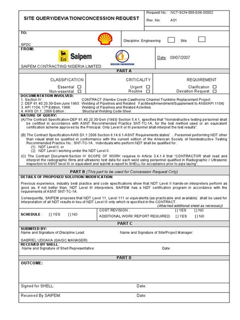 Nct Scn 000 E06 00002 A01 Site Query Deviation Concession Request