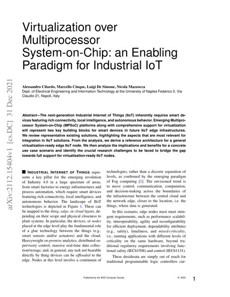 Pdf Virtualization Over Multiprocessor System On Chip An Enabling Paradigm For Industrial Iot