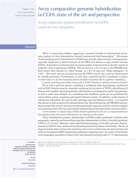 Pdf Array Comparative Genomic Hybridization A Cgh State Of The Art And Perspective