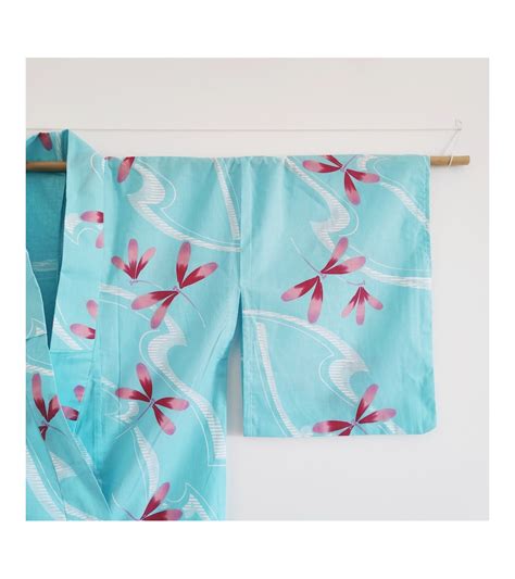 Japanese Sky Blue Yukata With Dragonflies Pattern