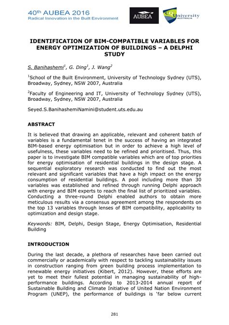 Pdf Identification Of Bim Compatible Variables For Energy Optimization Of Buildings A Delphi