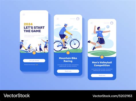 Sport Games Design On Onboarding Screen Set Vector Image