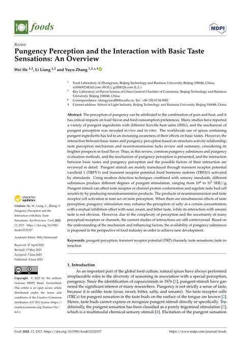 Pdf Pungency Perception And The Interaction With Basic Taste Sensations An Overview