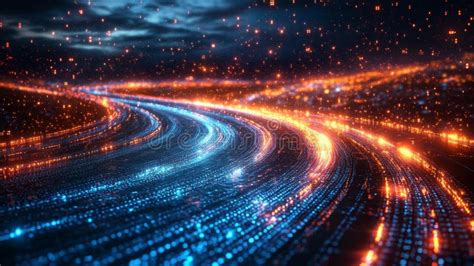 Dynamic Glowing Data Stream In A Futuristic Digital Environment Stock