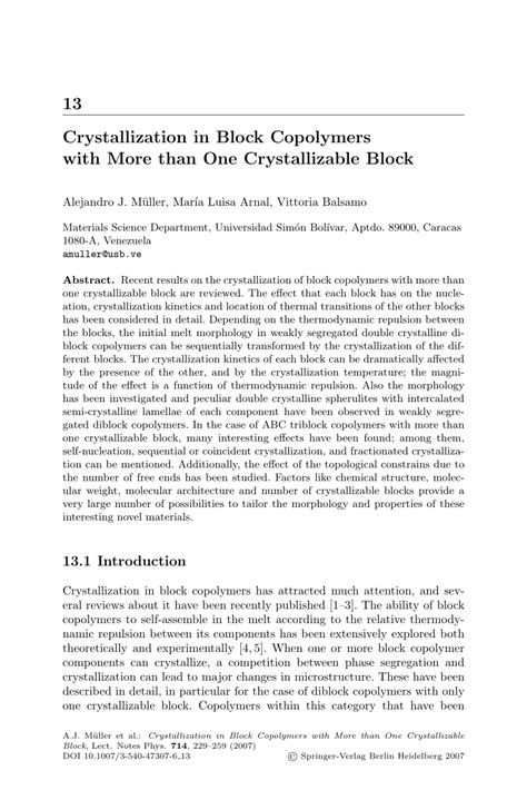 Pdf Crystallization In Block Copolymers With More Than One Crystallizable Block