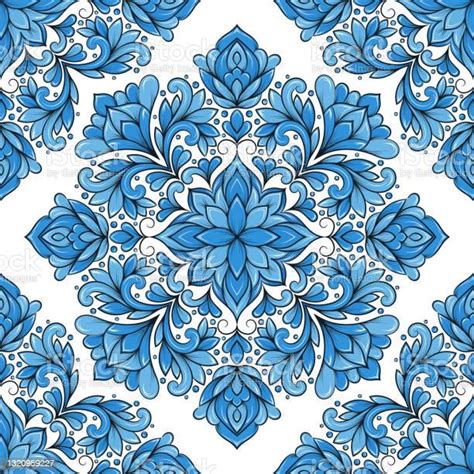 흰색 배경에 파란색과 흰색 고급 스러움 매끄러운 패턴 벡터 장식 템플릿입니다 전통 터키어 인도 모티브 직물과 직물 벽지 포장 또는 원하는 아이디어에 적합합니다 원형 펜던트에