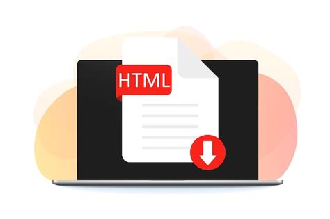 화면 컴퓨터에 레이블이 있는 Html 아이콘 파일을 다운로드합니다 문서 개념을 다운로드합니다 프리미엄 벡터