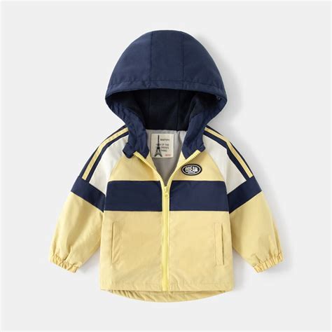 Ветровка Мальчики Девочки темно лазурный желтый капюшон Полиэфир размер 120 Длинный Демисезон