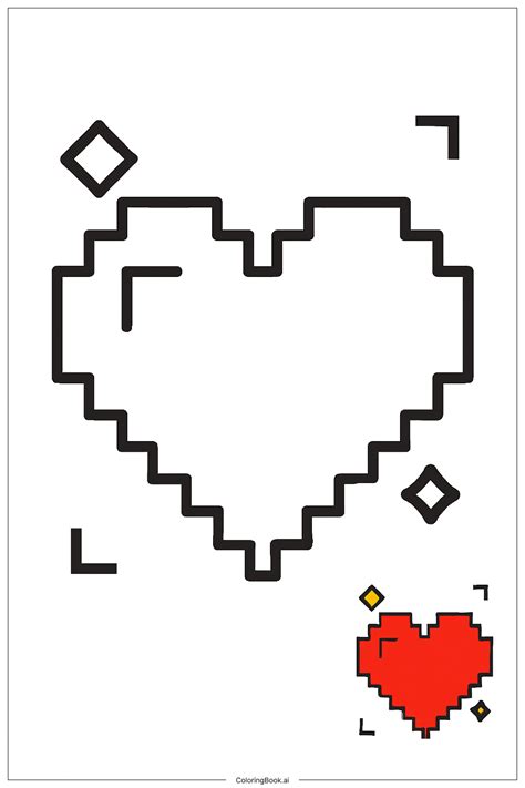 픽셀화된 하트 레트로 디자인 색칠하기 페이지 무료 Pdfandpng 인쇄 가능