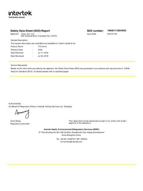 Fillable Online Safety Data Sheet Sds Osha Hazcom Standard 29