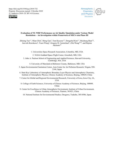 Pdf Evaluation Of Nu Wrf Performance On Air Quality Simulation Under