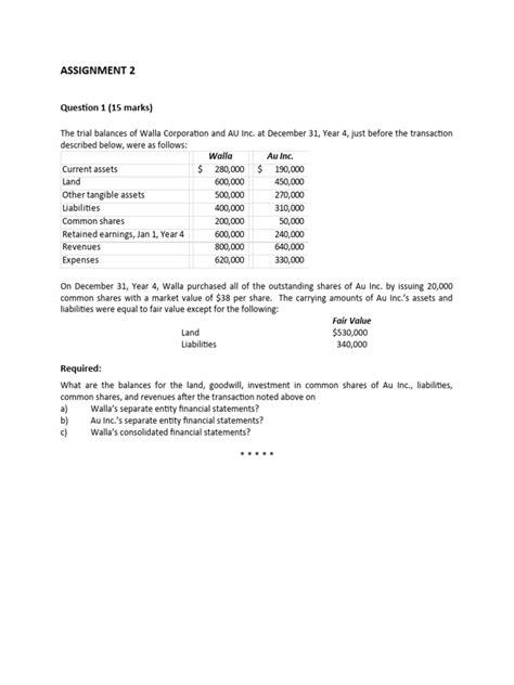 Assignment 2 Download Free Pdf Mergers And Acquisitions Balance Sheet