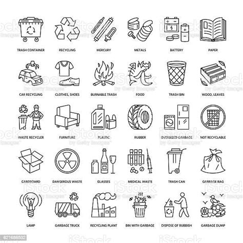 폐기물 선별 재활용의 현대 벡터 라인 아이콘 가비지 수집 쓰레기차에 대한 스톡 벡터 아트 및 기타 이미지 쓰레기차 쓰레기