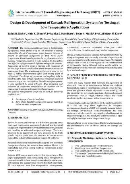 irjet design and development of cascade refrigeration system for testing