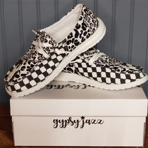 Gypsy Jazz Shoes Gypsy Jazz Groovy Slip On Leopard Cow Check Design