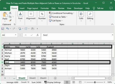 How To Copy And Paste Multiple Non Adjacent Cellsrowscolumns In Excel