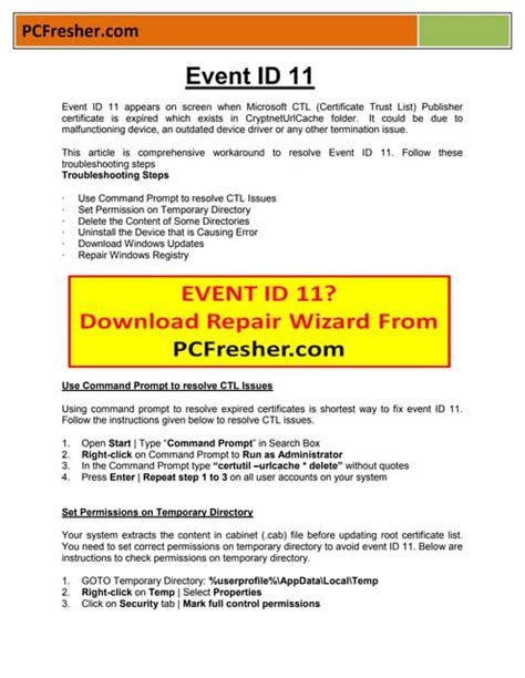 How To Fix Error Event Id 11 Pdf