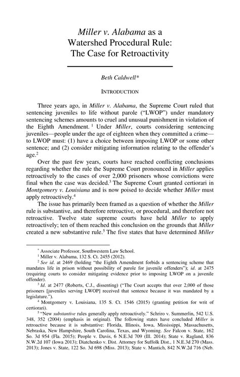Pdf Miller V Alabama As A Watershed Rule Of Criminal Procedure The Case For Retroactivity