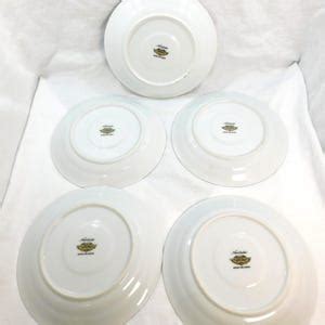 Noritake Nippon Toki Kaisha Mcm Set 5 Cups And 5 Saucers Purple Leaves