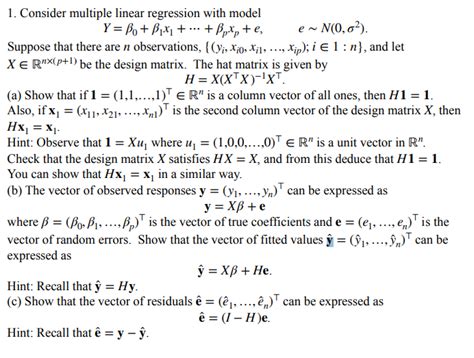 1 consider multiple linear regression with model