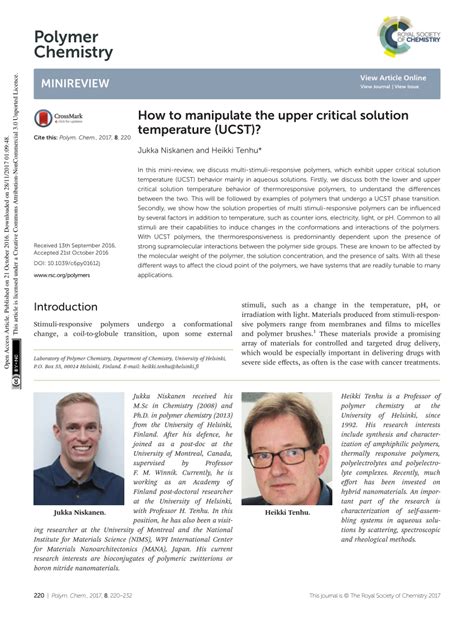Pdf How To Manipulate The Upper Critical Solution Temperature Ucst