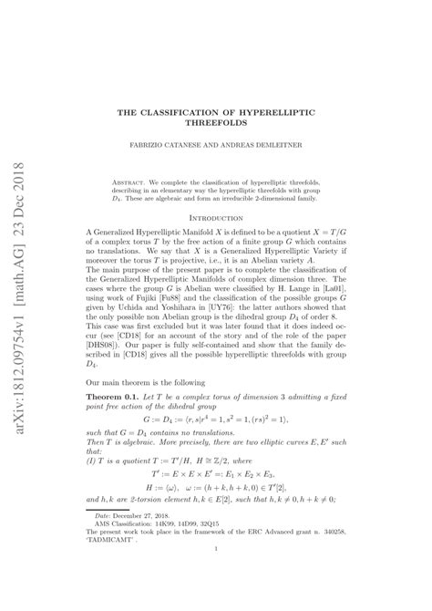 Pdf The Classification Of Hyperelliptic Threefolds