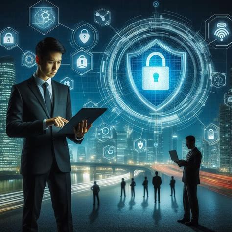 Cyber Security Data Protection Businessman Holding A Key To Protect Sensitive Data Concept Of