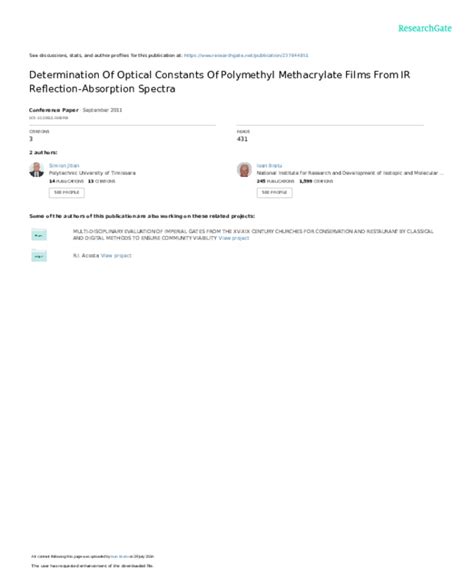 Pdf Determination Of Optical Constants Of Polymethyl Methacrylate