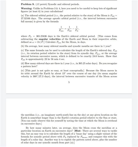 Solved Problem 9 15 Points Synodic And Sidereal Periods