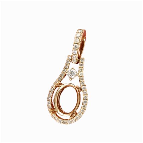 Delicate Necklace Pendant Setting In 14k Gold With Diamond Halo Oval