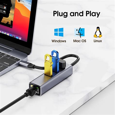 Adaptor Multiport Hub 4 In 1 Erdx® Usb Tip C Ethernet Rj45 Gigabit 3 X Usb 3 0 Emag Ro