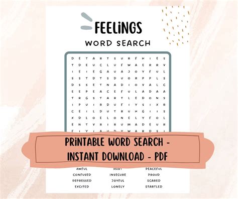 Feelings Word Search Puzzle Emotional Awareness Activity Pdf Pattern