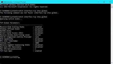 Netsh Interface Tcp Show Global