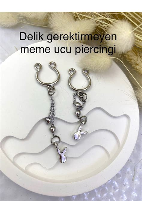 Arescollection Delik gerektirmeyen sıkıştırma sahte fake meme ucu piercingi Fiyatı Yorumları