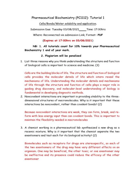 Pharmaceutical Biochemistry Tutorial 1 Memo Pdf Solvation