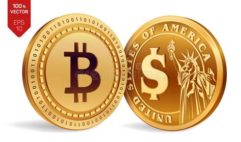 Bitcoin 3d Isometric Physical Bit Coin Cryptocurrency Golden Coin With Bitcoin Symbol