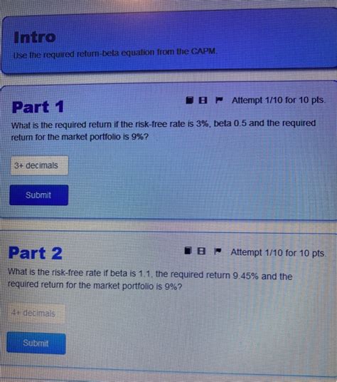 Solved Intro Use The Required Retum Beta Equation From The