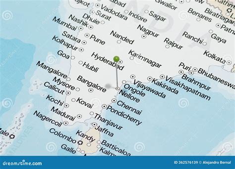 Macro Photo Of A Green Pin Needle Into Nellore City Of India Political Map Stock Image Image
