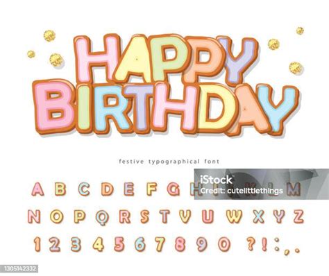 생일 달콤한 글꼴 만화 쿠키 알파벳 화려한 문자와 숫자를 유약 벡터 생일에 대한 스톡 벡터 아트 및 기타 이미지 생일 컴퓨터 글자 스티커 Istock