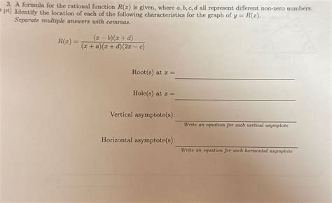 Solved A Formula For The Rational Function R X Is Given Chegg Com